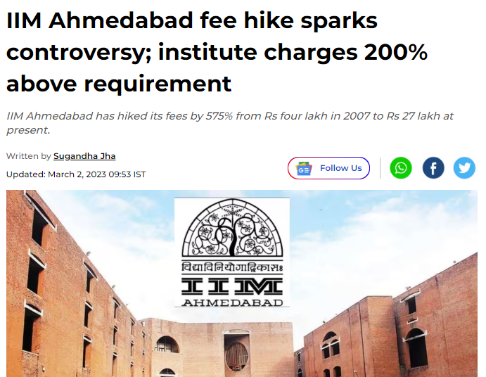 IIMA Fees Controversy! – IIMking.com